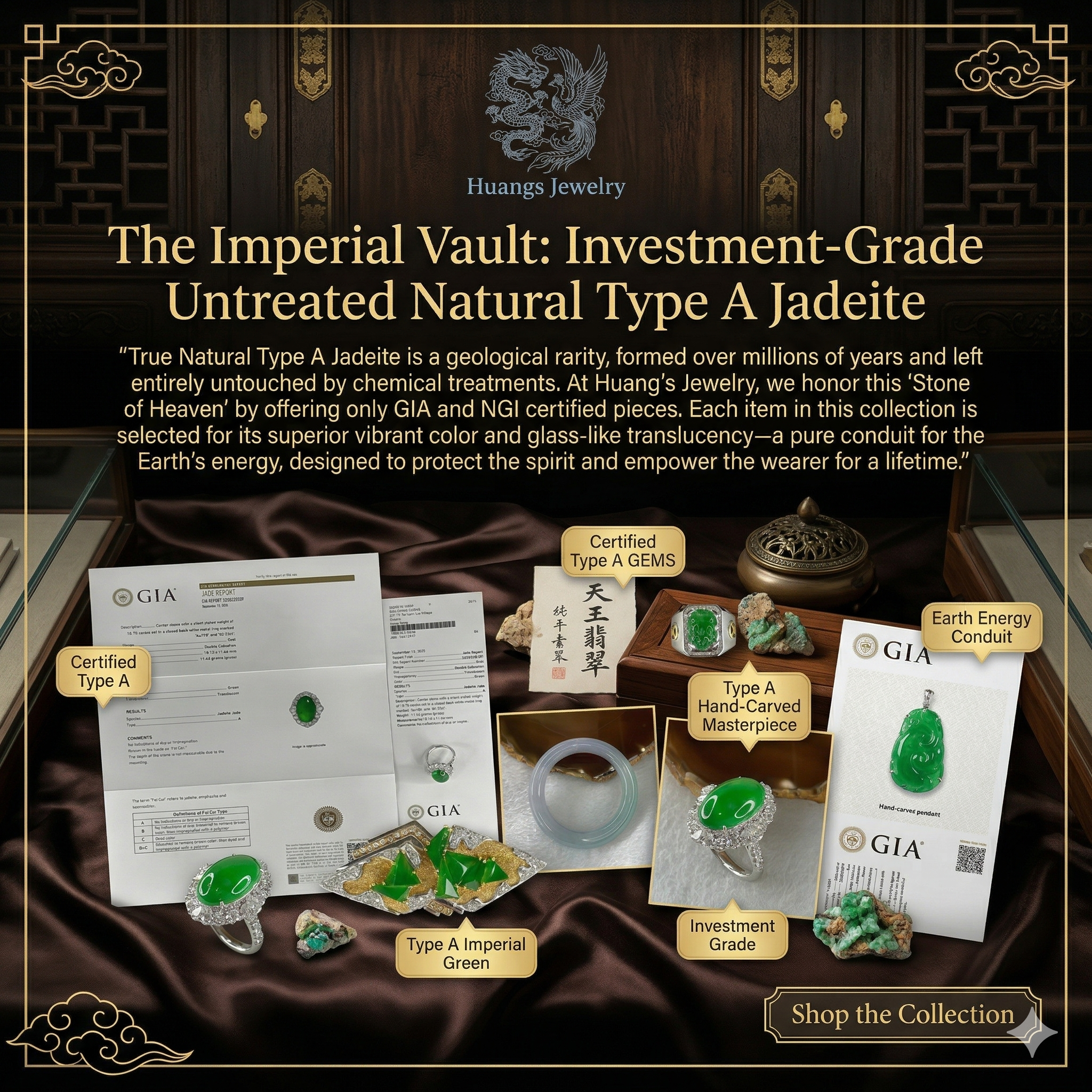 Certified Type A Natural Jadeite | Untreated Imperial | Huangs Jewelry